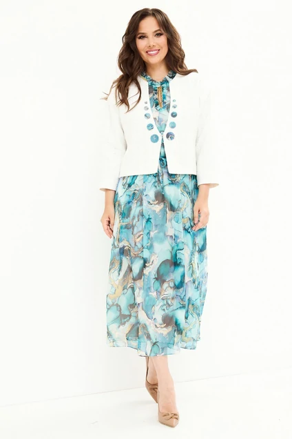 Костюм с платьем 2189 белый + бирюза Магия Моды купить в интернет магазине Велесмода